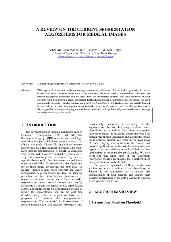 (PDF) A REVIEW ON THE CURRENT SEGMENTATION ALGORITHMS FOR MEDICAL IMAGES