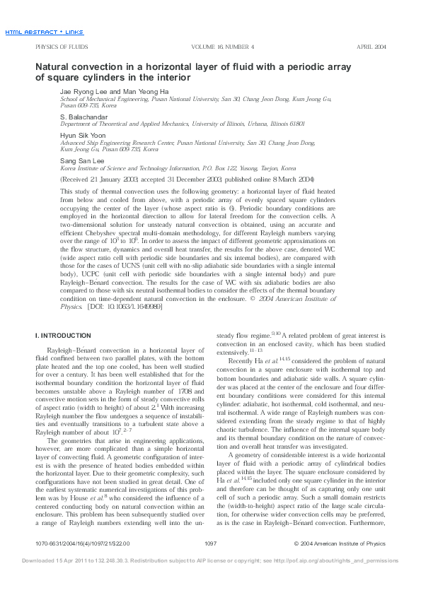 Pdf Natural Convection In A Horizontal Layer Of Fluid With A Periodic Array Of Square