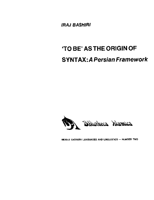 (PDF) 'To Be' As the Origin of Syntax: A Persian Framework