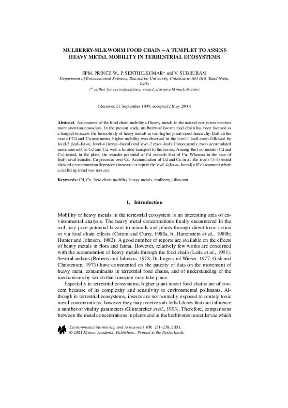 MULBERRY-SILKWORM FOOD CHAIN – A TEMPLET TO ASSESS HEAVY METAL MOBILITY ...
