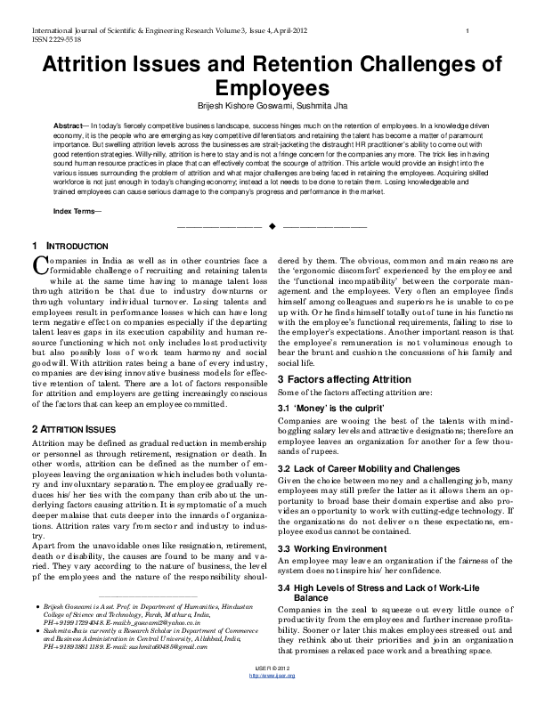 Attrition issues and retention challenges of employees