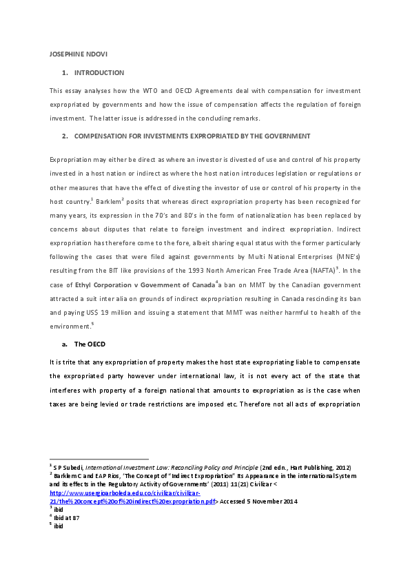 (DOC) How the WTO and OECD deal with Expropriated Investments