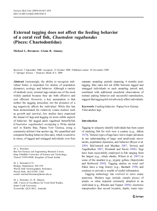(PDF) External tagging does not affect the feeding behavior of a coral ...