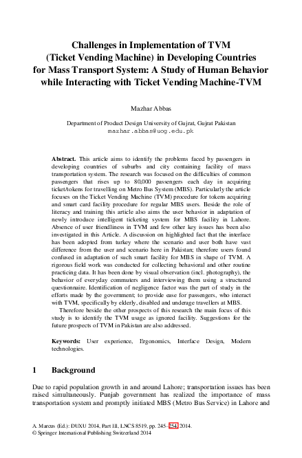 (PDF) Challenges in Implementation of TVM (Ticket Vending Machine) in Developing Countries for ...