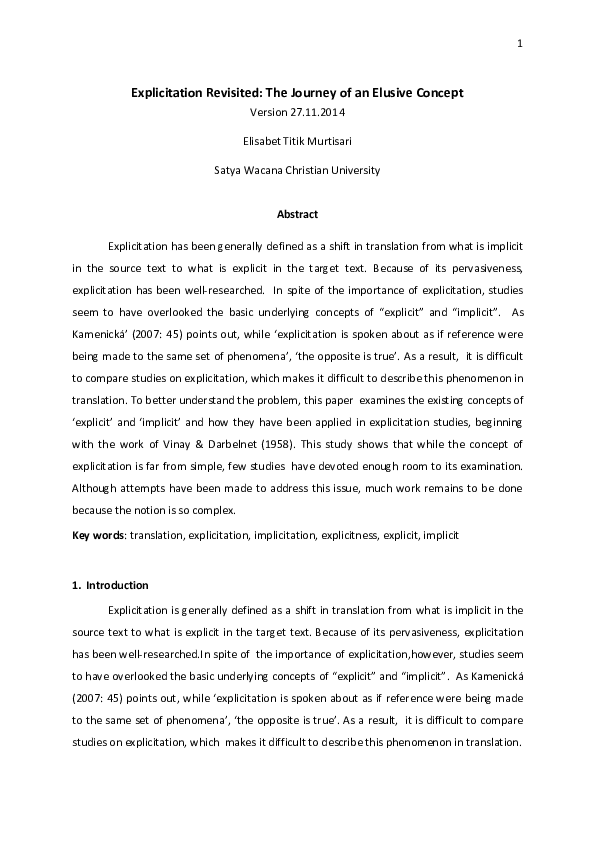 (PDF) "A Thorough Guid to Explicitation"