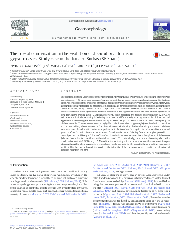 (PDF) The role of condensation in the evolution of dissolutional forms ...