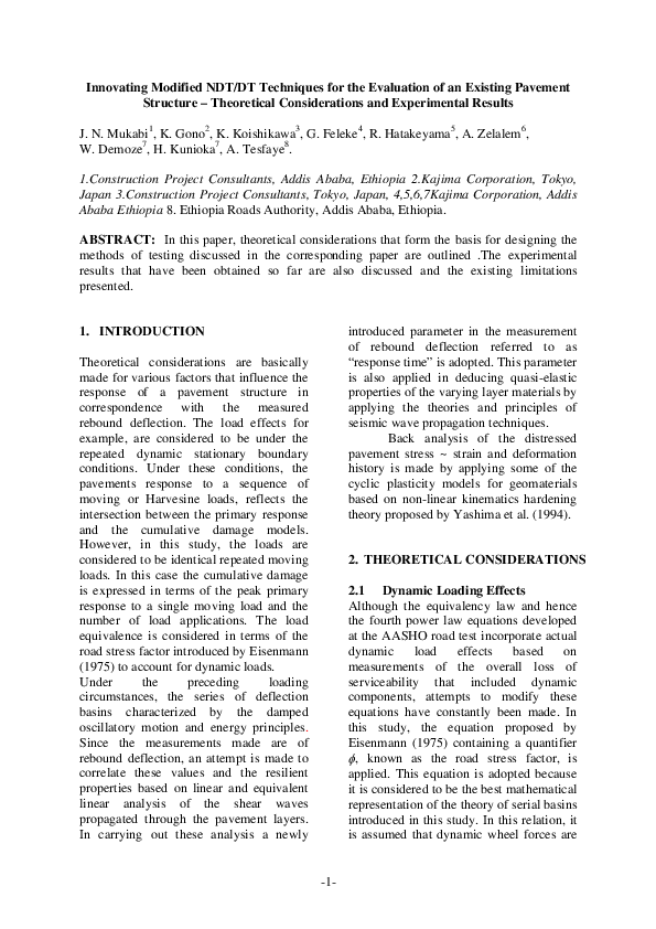 (PDF) Innovating Modified NDT/DT Techniques for the Evaluation of an Existing Pavement Structure ...