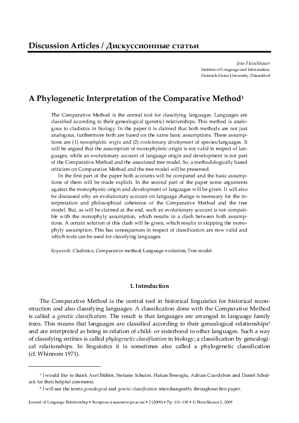 (PDF) Phylogenetic Interpretation of Comparative Method