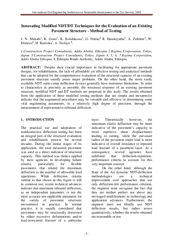 (PDF) Innovating Modified NDT/DT Techniques for the Evaluation of an Existing Pavement Structure ...