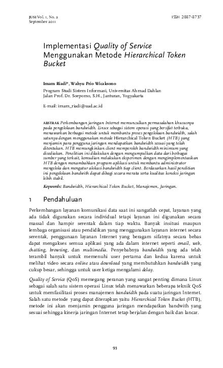 Pdf Implementasi Quality Of Service Menggunakan Metode Hierarchical Token Bucket