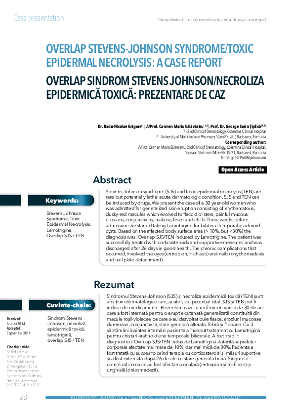 (PDF) Overlap Stevens-Johnson Syndrome / Toxic Epidermal Necrolysis : a ...