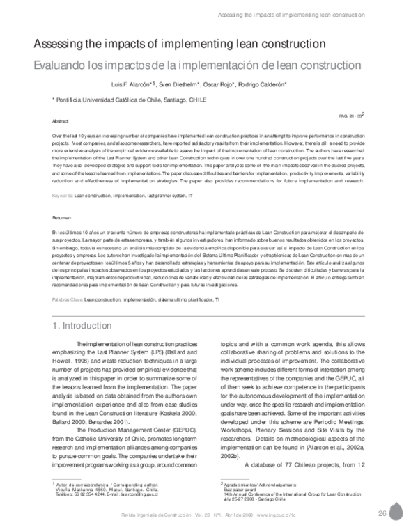 (PDF) Assessing the impacts of implementing lean construction Assessing the impacts of ...