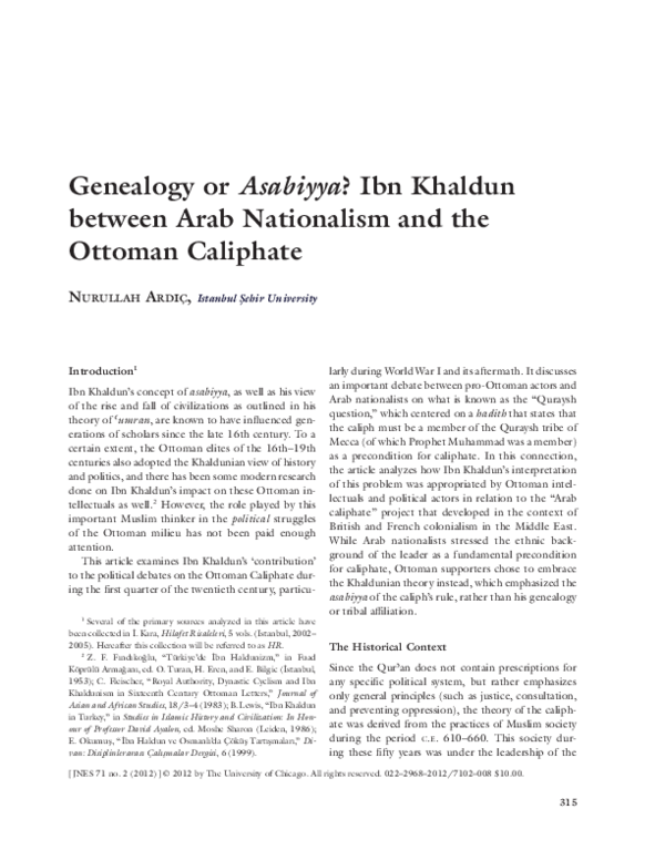 (PDF) “Genealogy or ‘Asabiyya? Ibn Khaldun between Arab Nationalism and ...
