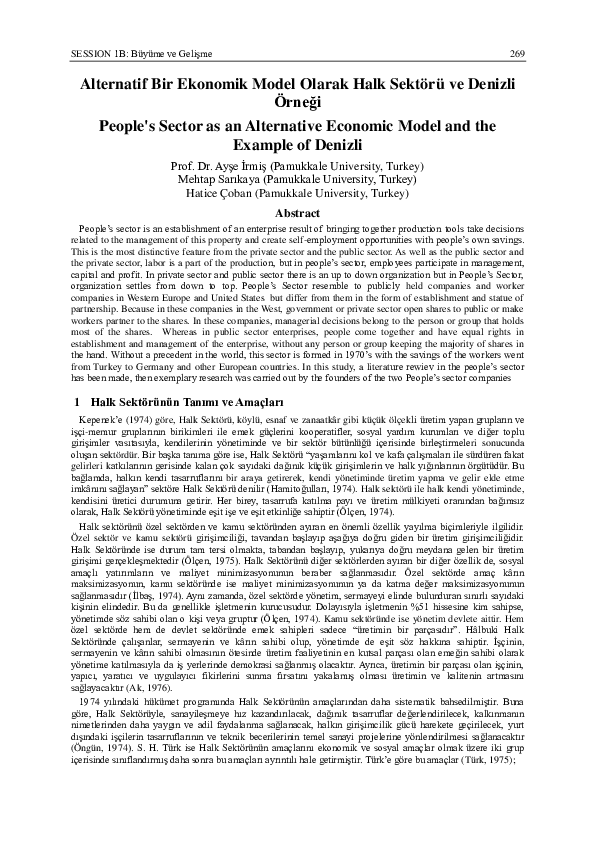 (PDF) Alternatif Bir Ekonomik Model Olarak Halk Sektörü ve Denizli ...