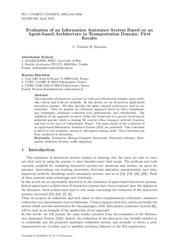 (PDF) Evaluation of an Information Assistance System based on an agent-based architecture in ...