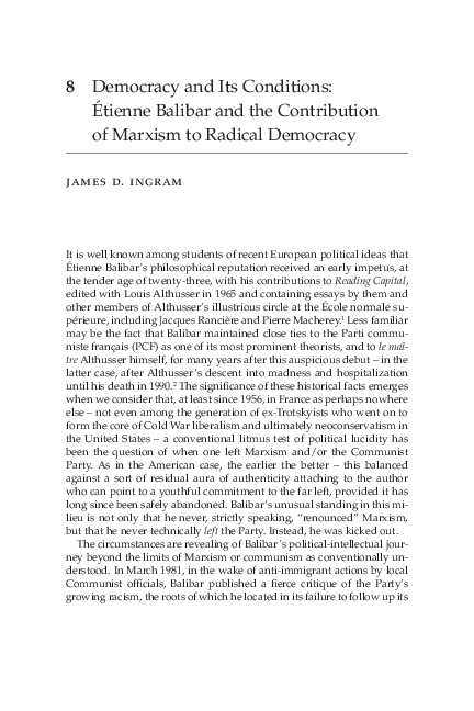 (PDF) Democracy and Its Conditions: Étienne Balibar and the Contribution of Marxism to Radical ...