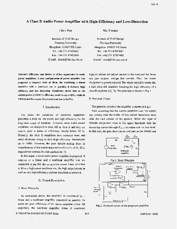 (PDF) A Class D Audio Power Amplifier with High-Efficiency and Low ...