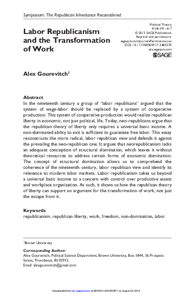 (PDF) Labor Republicanism and the Transformation of Work