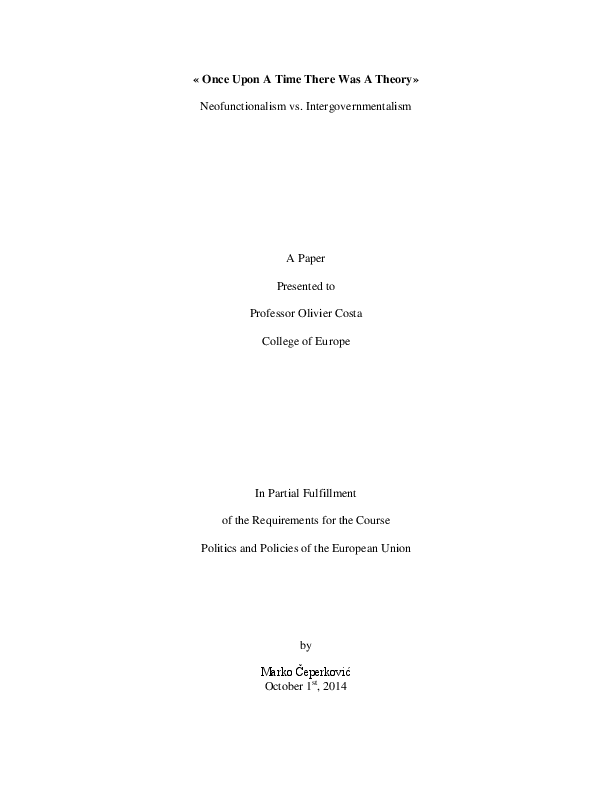 (DOC) Neofunctionalism vs. Intergovernmentalism in the EU Integration