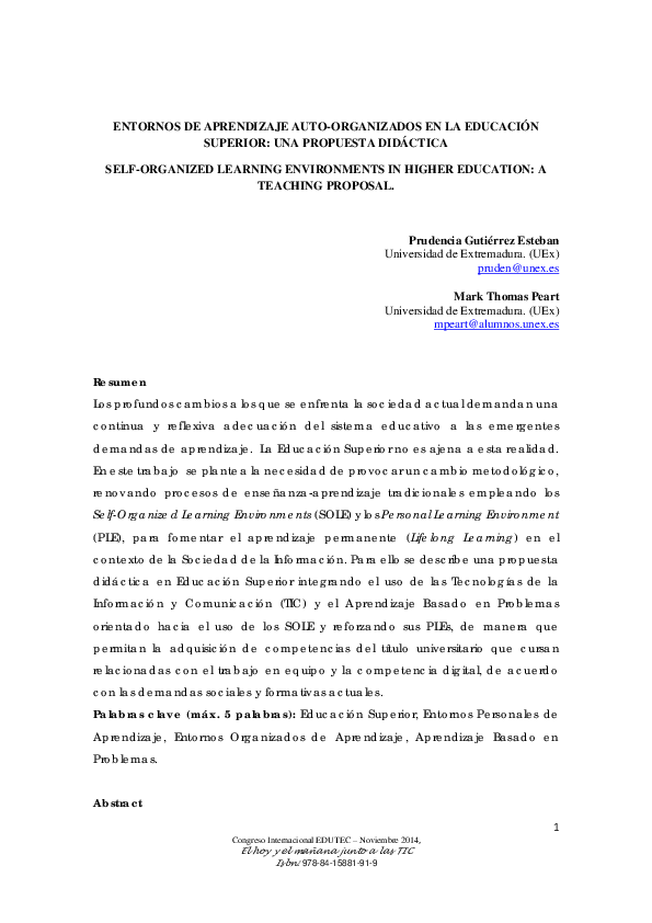(PDF) Self Organized Learning Environments in Higher Education: A Teaching Proposal