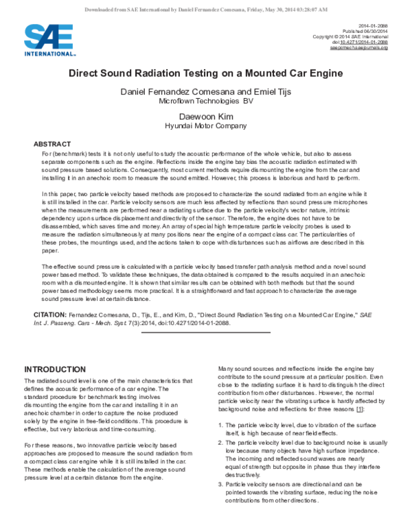(PDF) Direct sound radiation testing on a mounted car engine