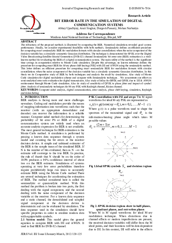 Pdf Bit Error Rate In The Simulation Of Digital Communication Systems Address For Correspondence
