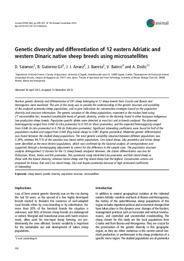 (PDF) Genetic diversity and differentiation of 12 eastern Adriatic and western Dinaric native ...