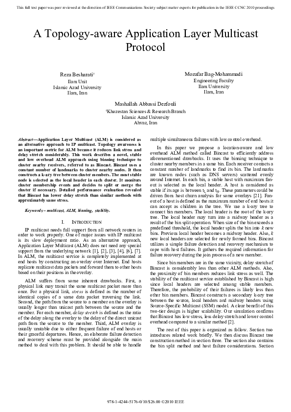 (PDF) A Topology-Aware Application Layer Multicast Protocol