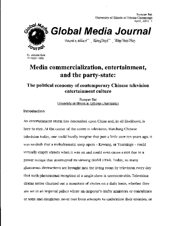 (PDF) Journal article: “Media Commercialization, Entertainment, and the ...