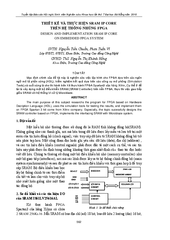 Pdf Tuyển ThiẾt KẾ VÀ ThỰc HiỆn Sram Ip Core TrÊn HỆ ThỐng NhÚng Fpga