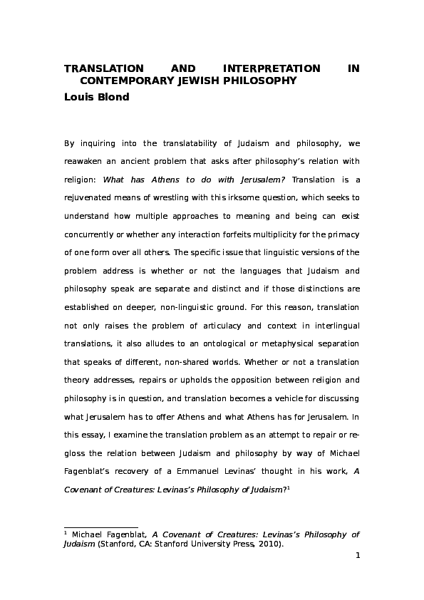 (DOC) Translation and Interpretation in Contemporary Jewish Thought
