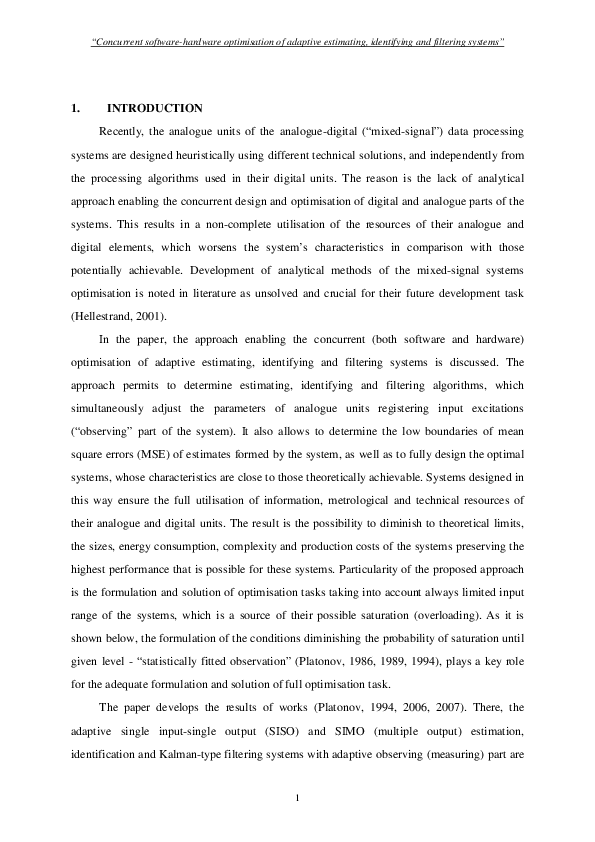 Pdf Concurrent Software Hardware Optimisation Of Adaptive Estimating Identifying And