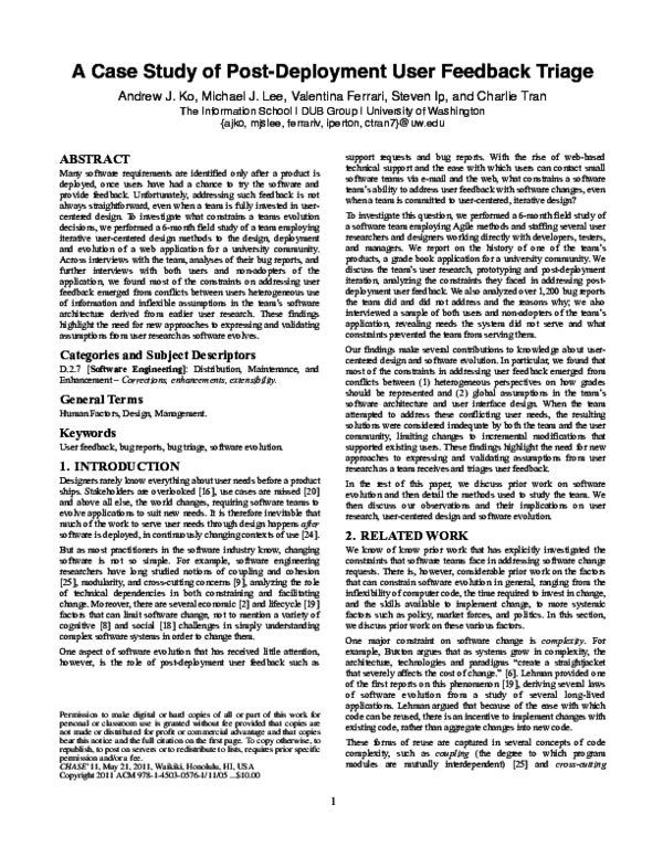 (PDF) A Case Study of Post-Deployment User Feedback Triage