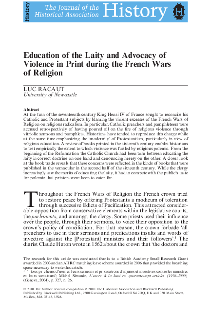 (PDF) Education of the Laity and Advocacy of Violence in Print during ...