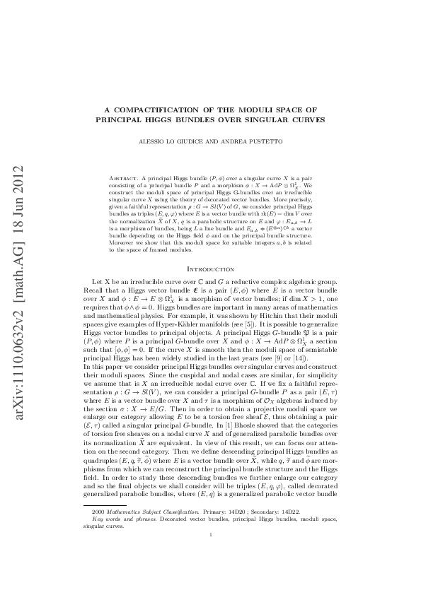Pdf A Compactification Of The Moduli Space Of Principal Higgs Bundles Over Singular Curves