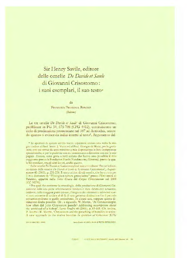 (PDF) Sir Henry Savile editore delle omelie De Davide et Saule di ...