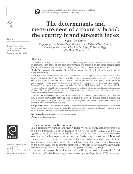 (PDF) The determinants and measurement of a country brand:the country ...