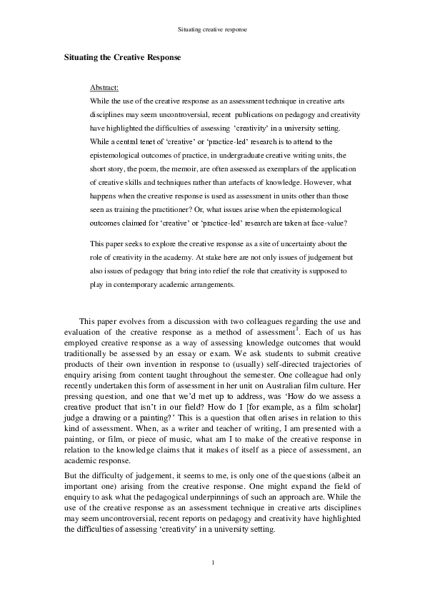 (PDF) Situating the creative response