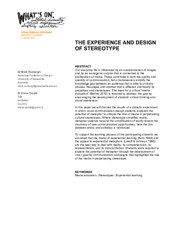 (PDF) The Experience and Design of Stereotype