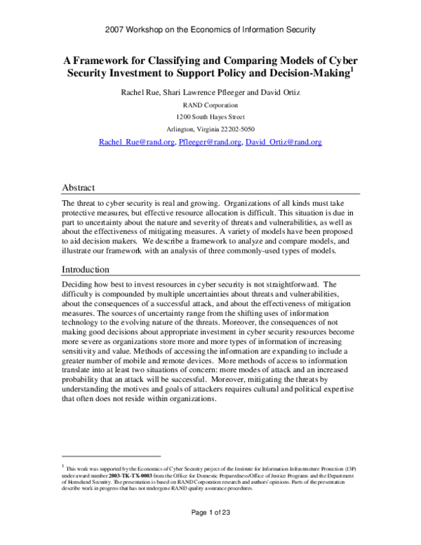 Pdf A Framework For Classifying And Comparing Models Of Cyber