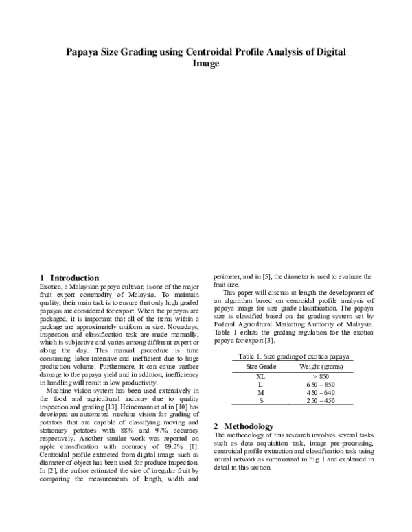 (PDF) Papaya Size Grading using Centroidal Profile Analysis of Digital ...