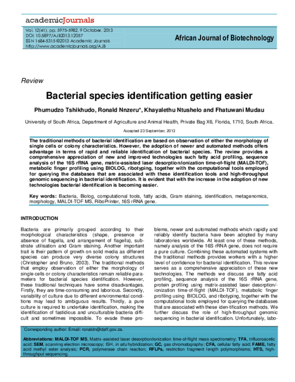 (PDF) African Journal of Biotechnology Bacterial species identification ...