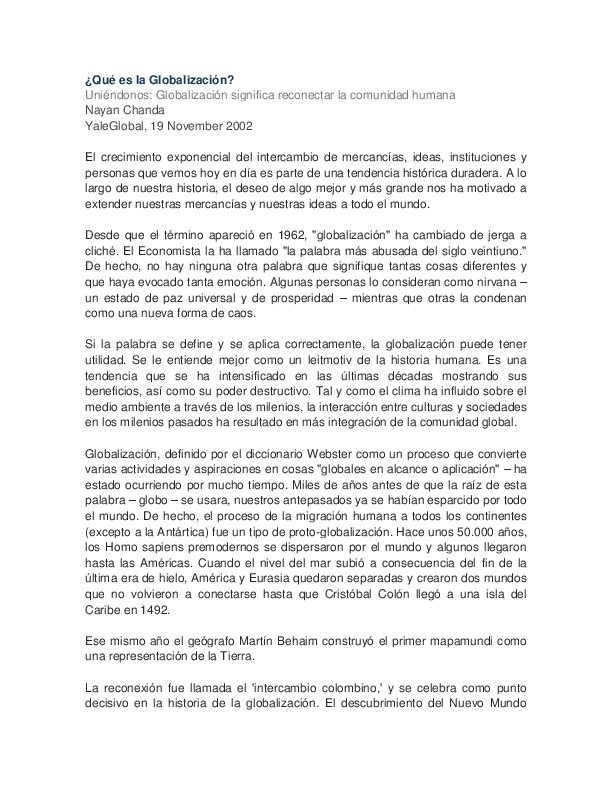 (DOC) Lectura Que es la Globalizacion Nayan Chanda