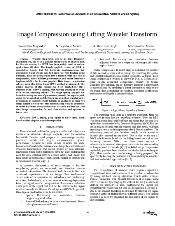 Pdf Image Compression Using Lifting Wavelet Transform