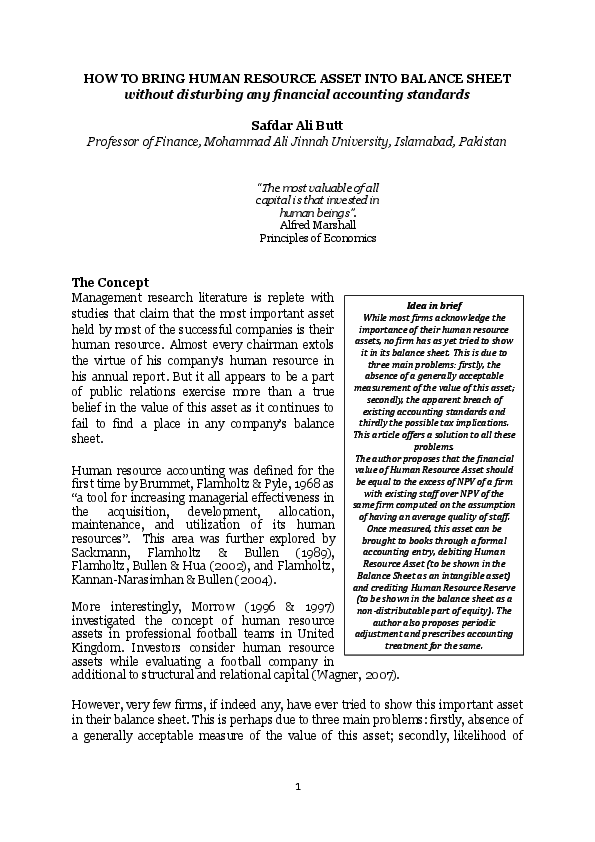 (DOC) How to bring Human Resource Asset into Balance Sheet