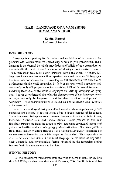 (PDF) Raji: Language of a Vanishing Himalayan Tribe