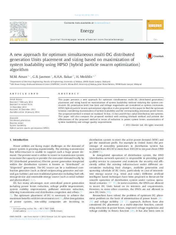 (PDF) A new Approach for Optimum Simultaneous Multi-DG units Placement and Sizing Based on ...