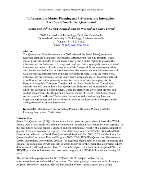 Pdf Infrastructure Master Planning And Infrastructure Interaction
