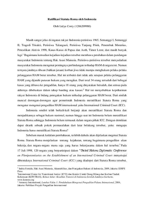 (PDF) Ratifikasi Statuta Roma oleh Indonesia