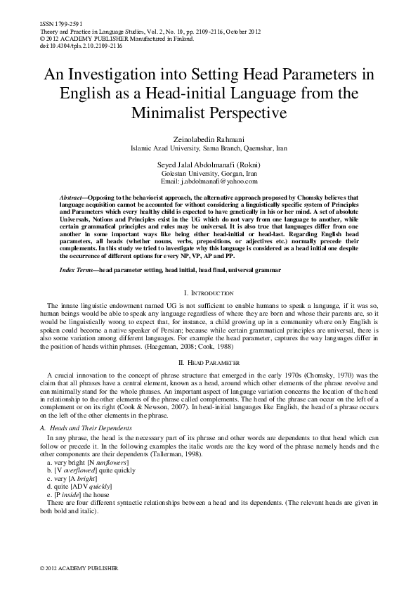 (PDF) An I nvestigation into Setting Head Parameters in English as a ...